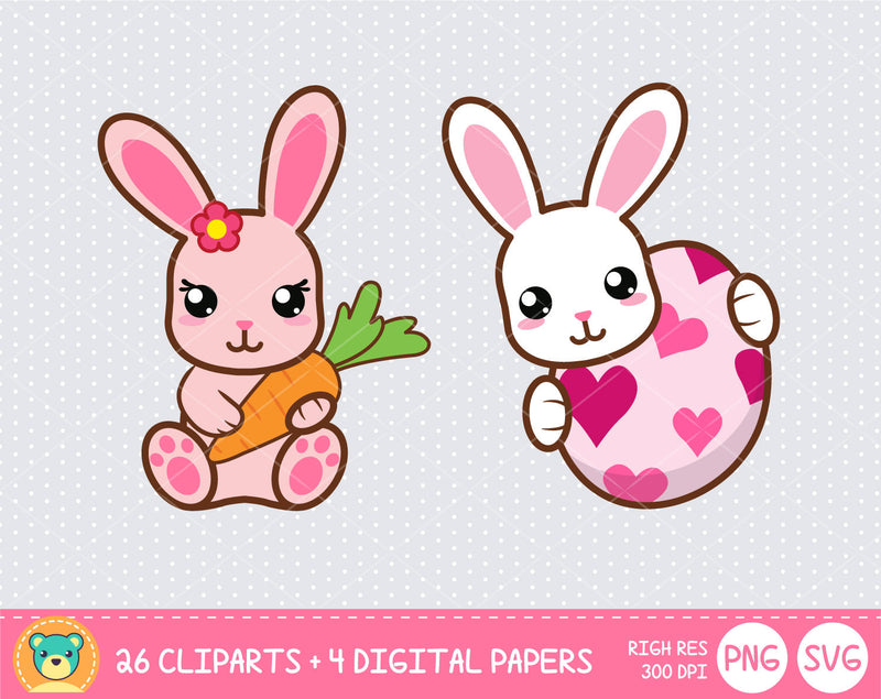 Cute Easter Bunny clipart set, Digital clip art for decoration, scrapb