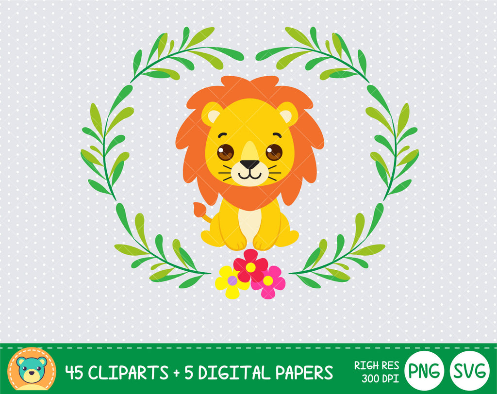 Cute Safari Animals clipart set, Digital clip art for decoration, scra