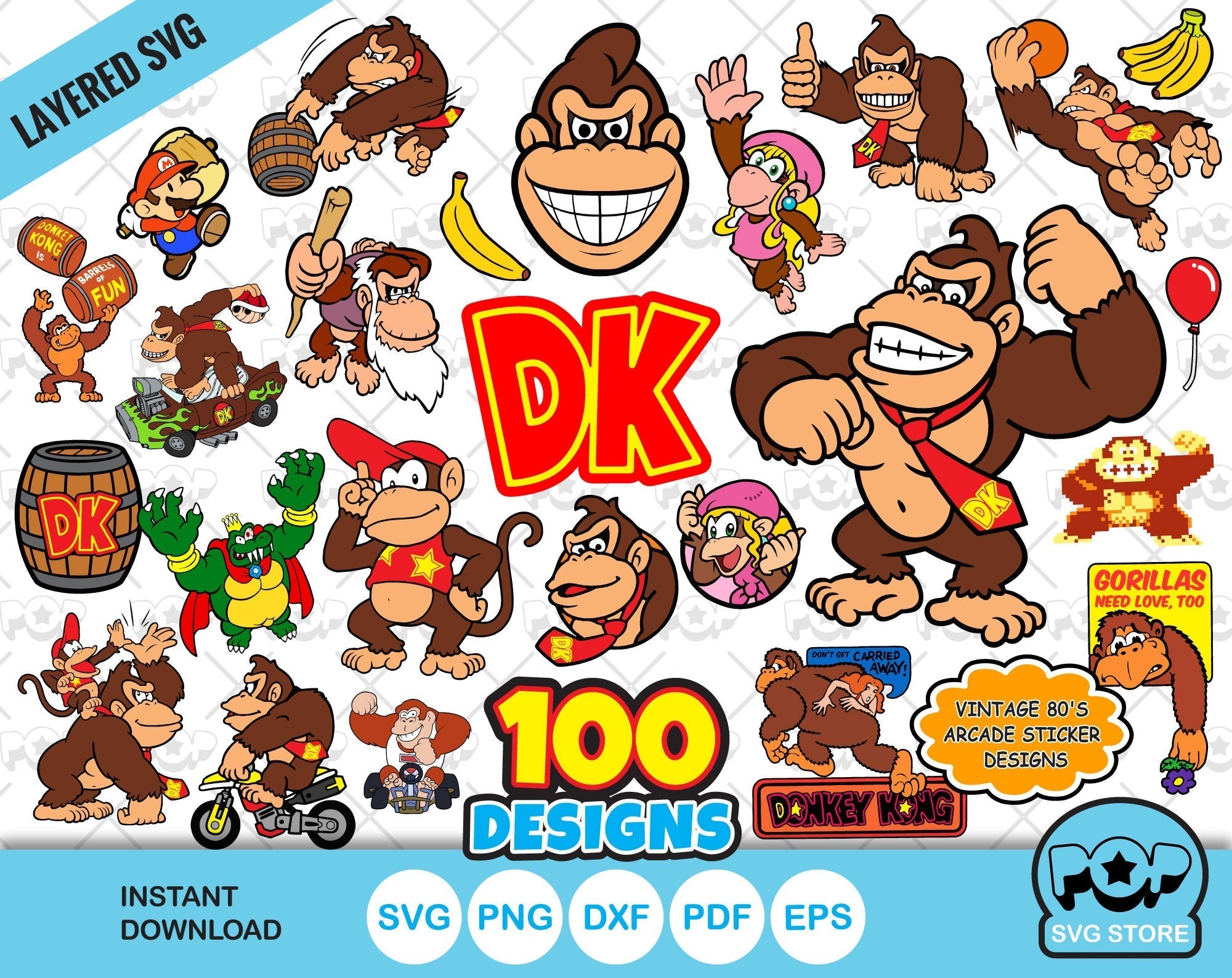Donkey Kong 100 cliparts bundle, Donkey Kong svg cut files for Cricut
