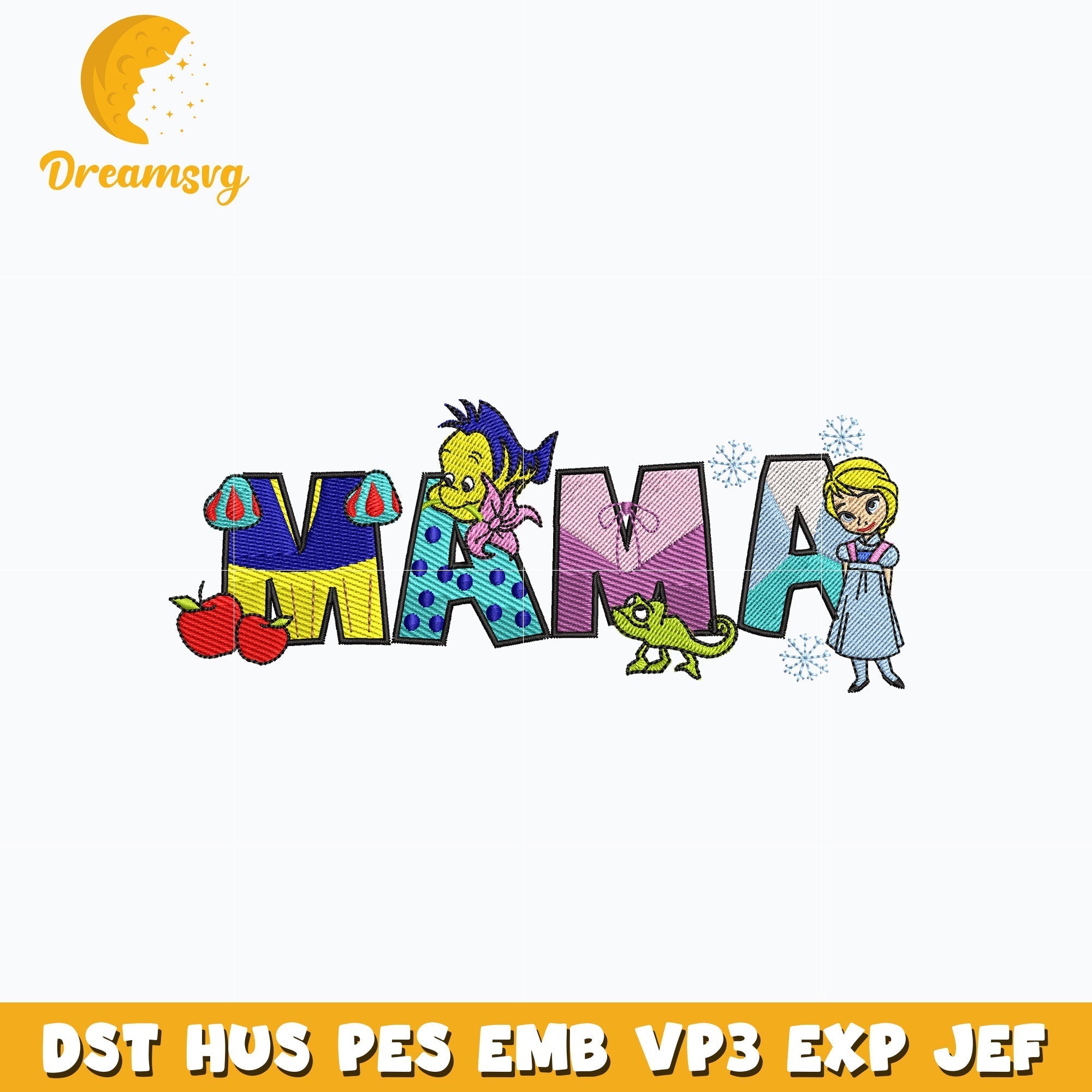 Elsa princess mama embroidery design