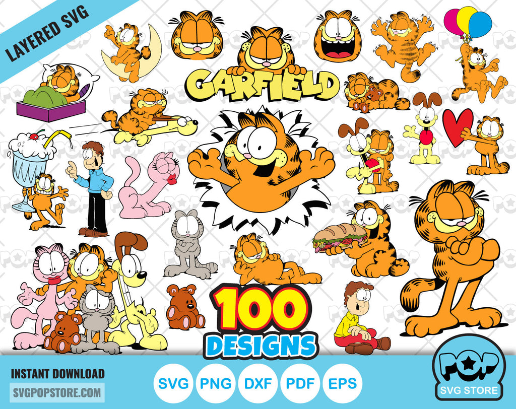 Garfield 100 cliparts bundle, Garfield SVG cut files for Cricut / Silh