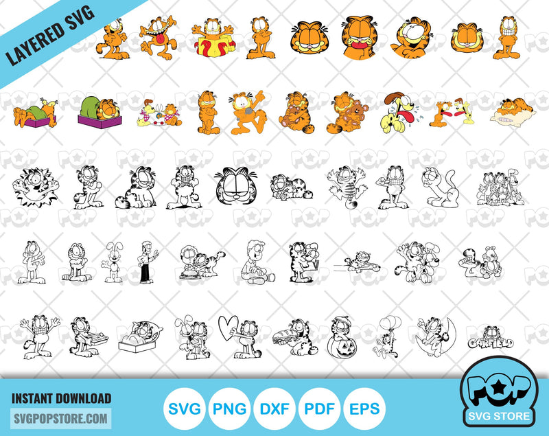 Garfield 100 cliparts bundle, Garfield SVG cut files for Cricut / Silh