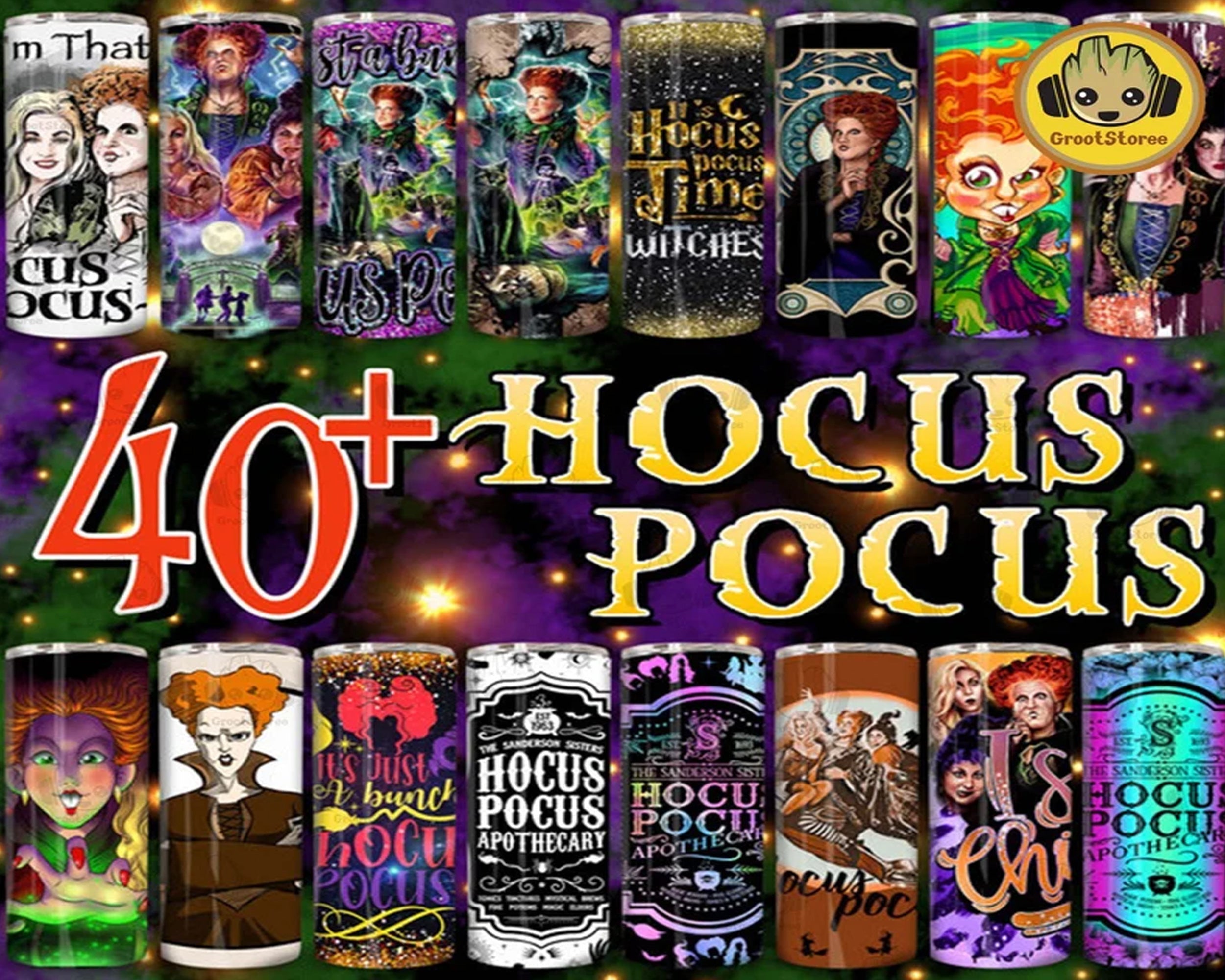 Hocus Pocus 20oz Tumbler Wrap Bundle, Houcs Pocus Sublimation Designs