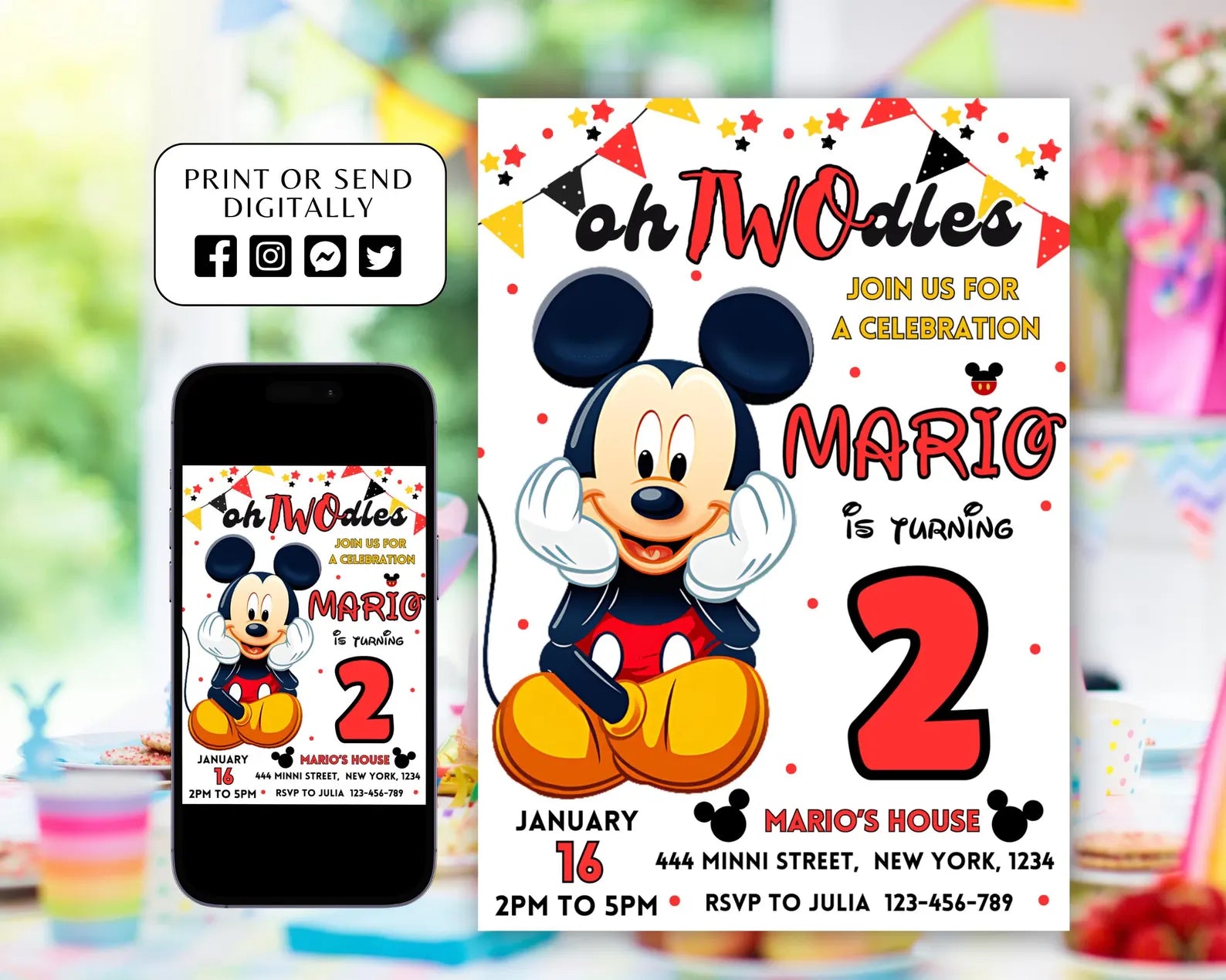 Oh Twodles Invitation, Mickey Birthday Invitation, Mickey Mouse Invita
