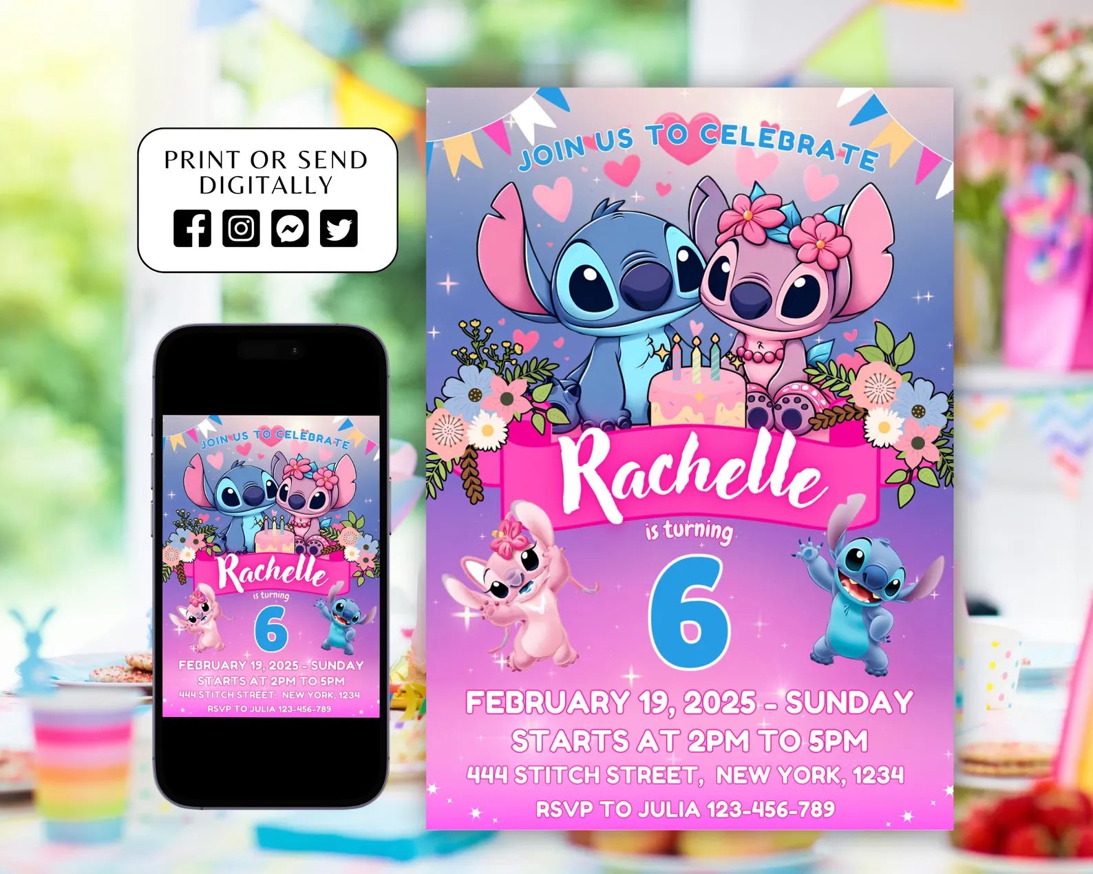 Stitch Editable Birthday Invitation Template, Printable Birthday Invit