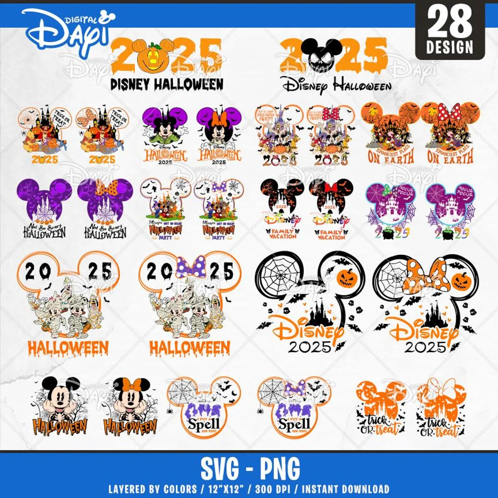 Mickey Halloween Clipart Bundle, Mickey Head Pumpkin Svg, Halloween Tr