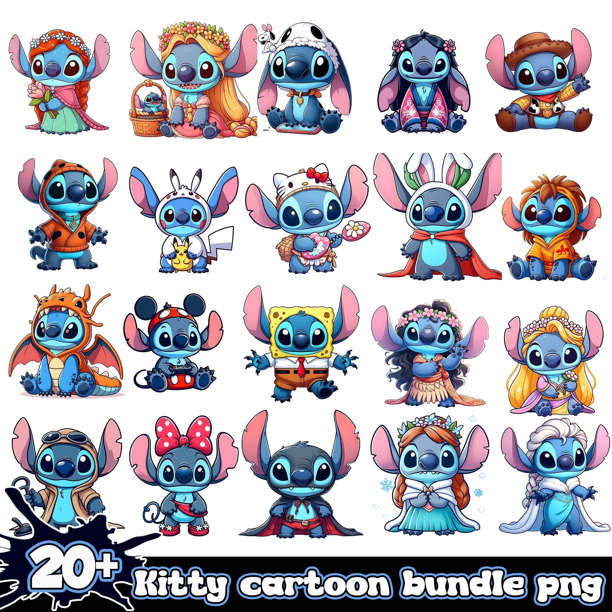 Stitch Cartoon Bundle 20+ PNG