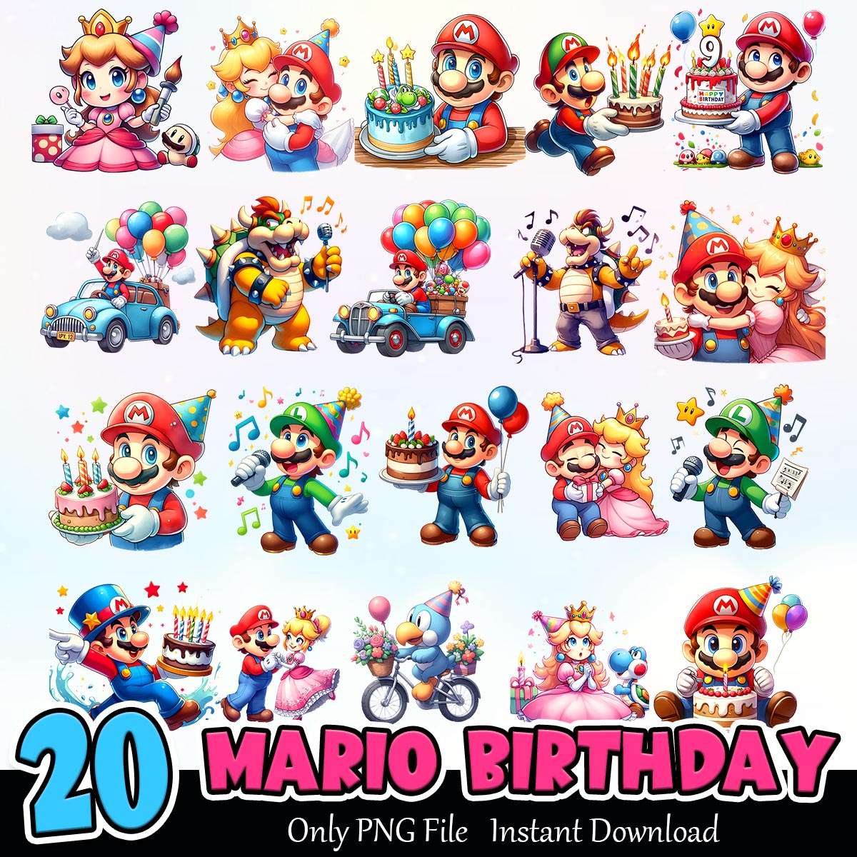 Mario Birthday Bundle PNG Instant Download