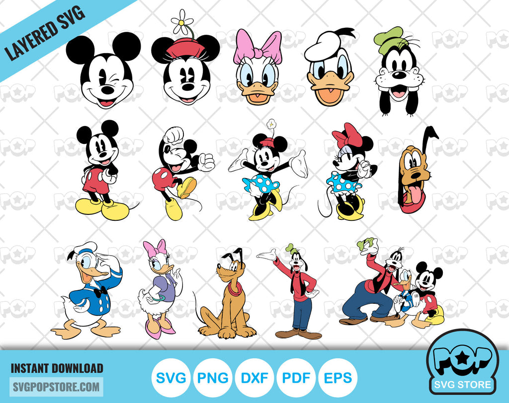 Classic Mickey and Friends clipart set, svg cut files for Cricut / Sil