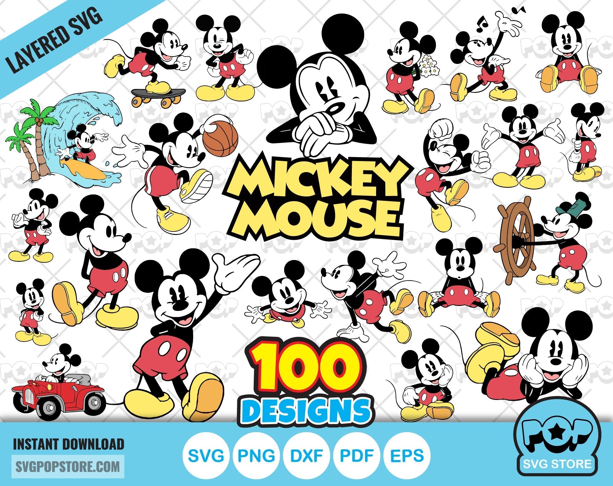 Classic Mickey Mouse 100 cliparts bundle, Mickey svg cut files for Cri