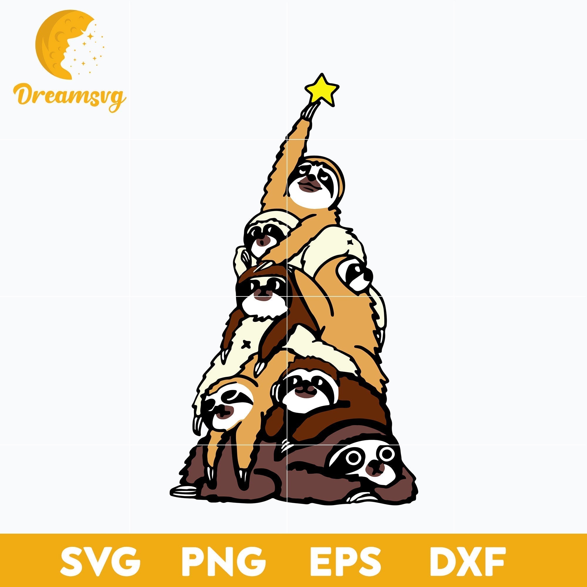 Sloth Christmas Tree SVG, Christmas SVG, PNG DXF EPS Digital File.
