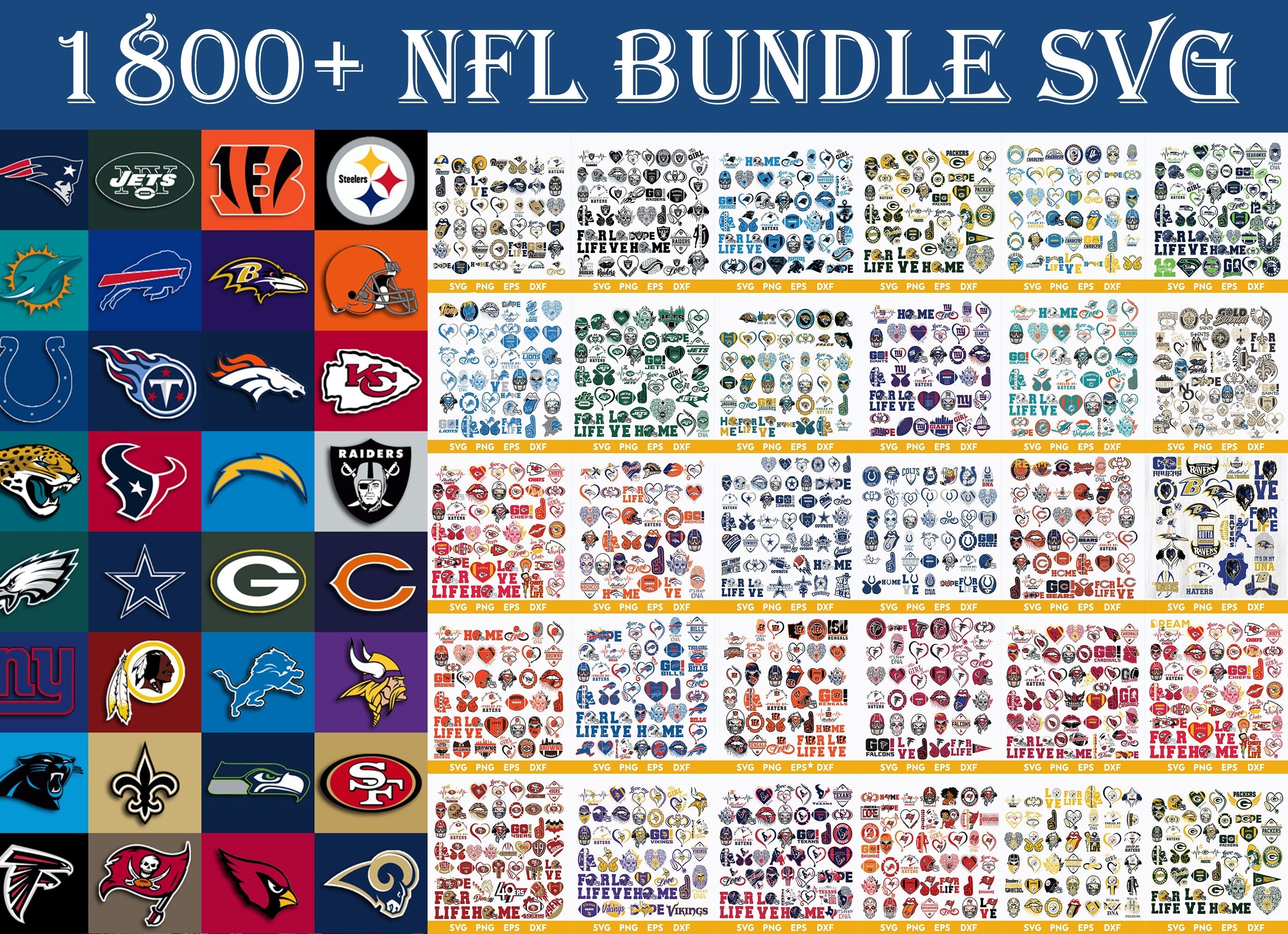 Mega NFL Bundle Svg, Nfl Logo Svg, Nfl Team Svg, Sport Svg, All Nfl Te