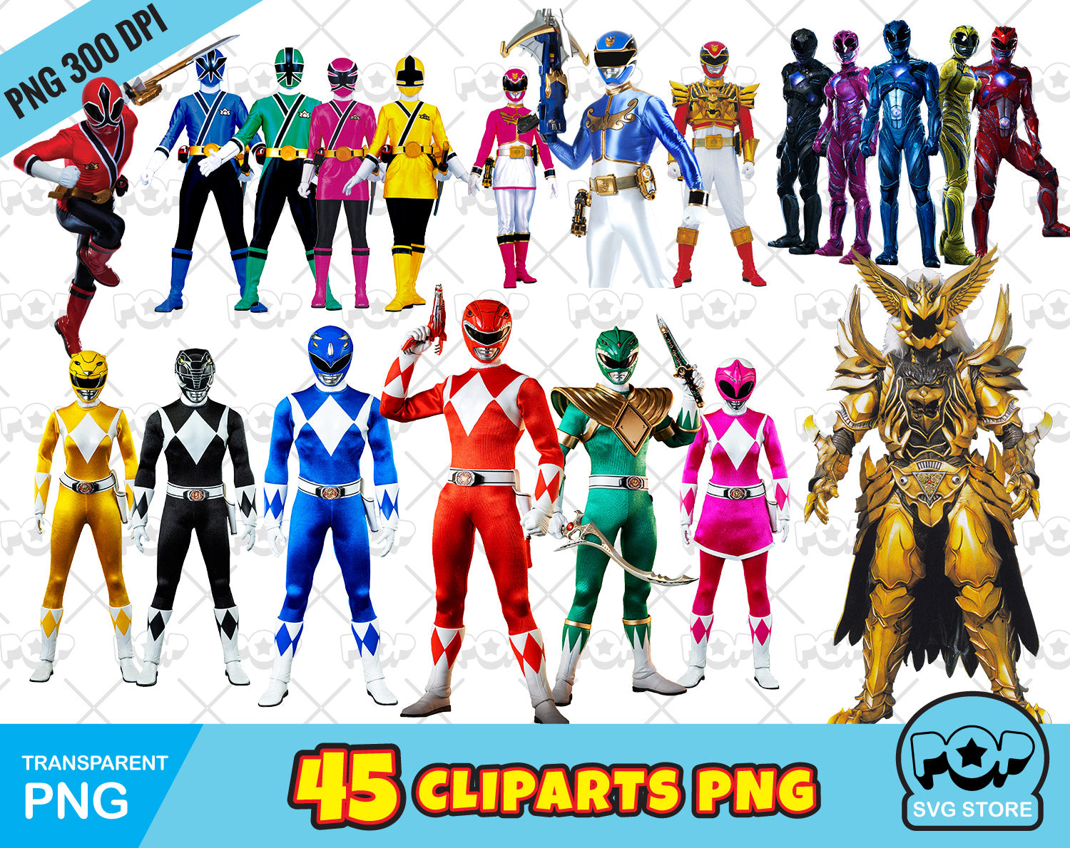 Power Rangers clipart bundle, transparent PNG, designs for decoration