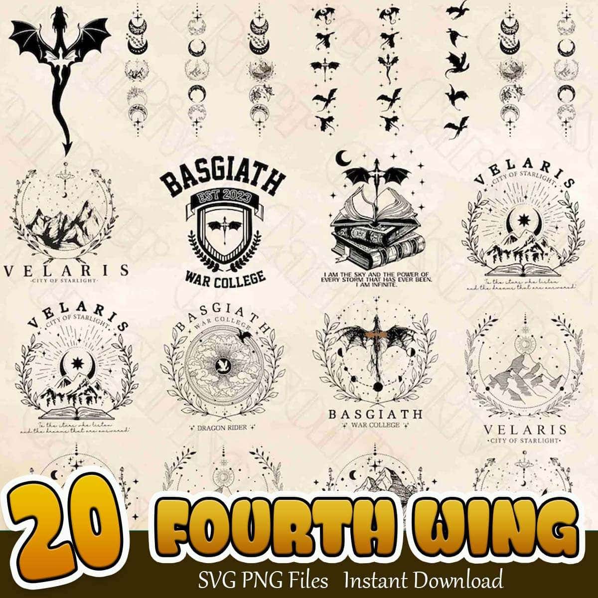 Fourth Wing SVG Bundle, Dragon Rider SVG, Fourth Wing SVG Cricut, Silh