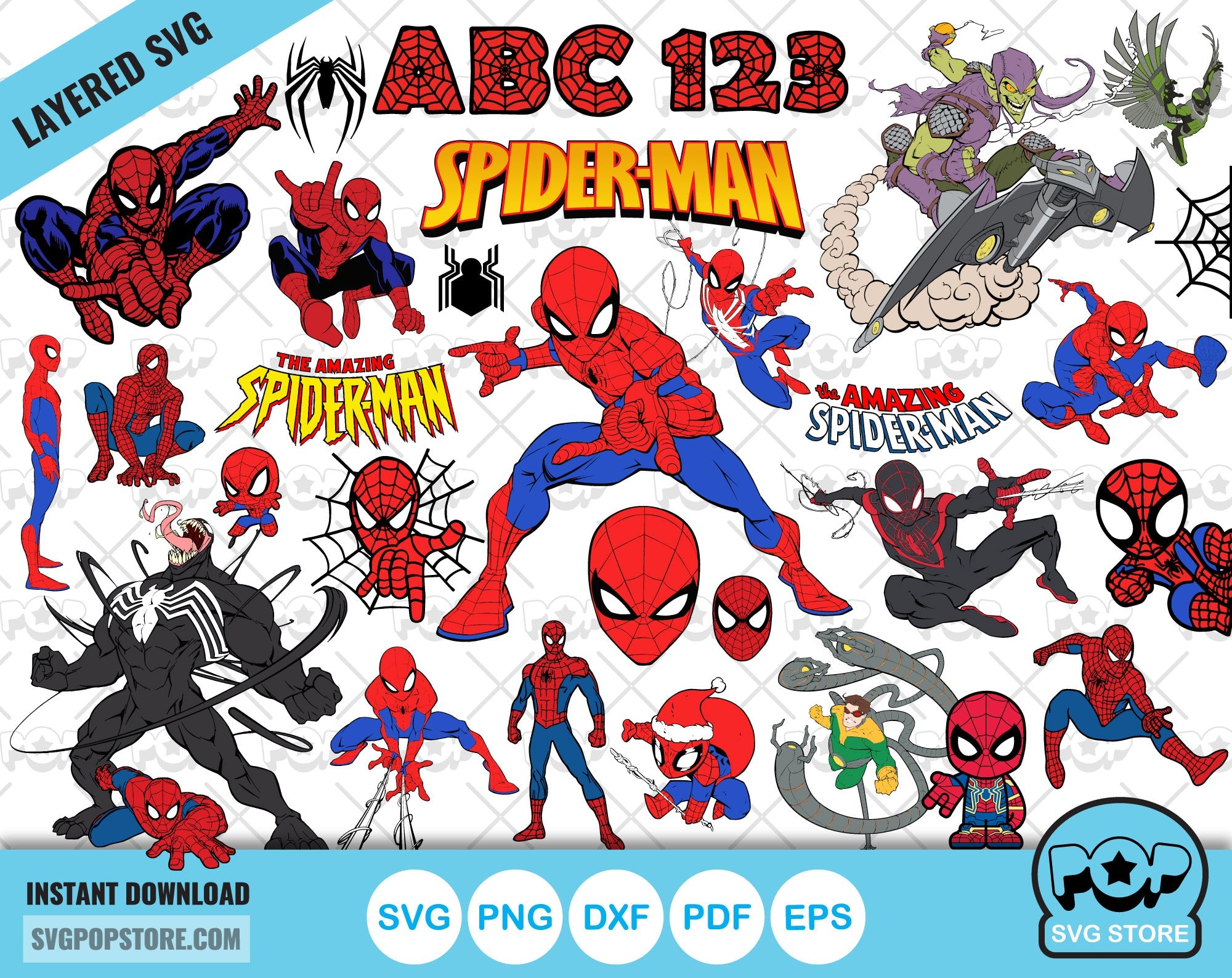 Spider-Man clipart bundle + alphabet, Spiderman SVG cut files for Cric