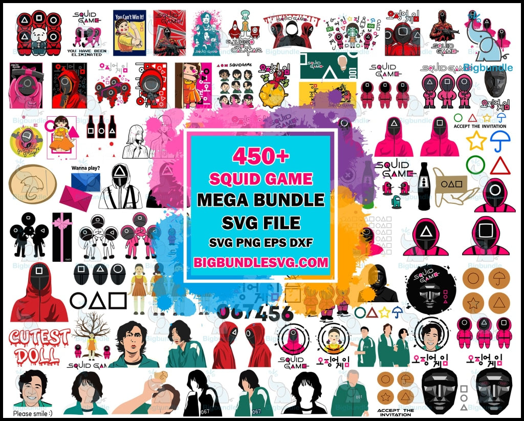 Squid Game Bundle SVG, squid game vector, squid game silhouette, squid