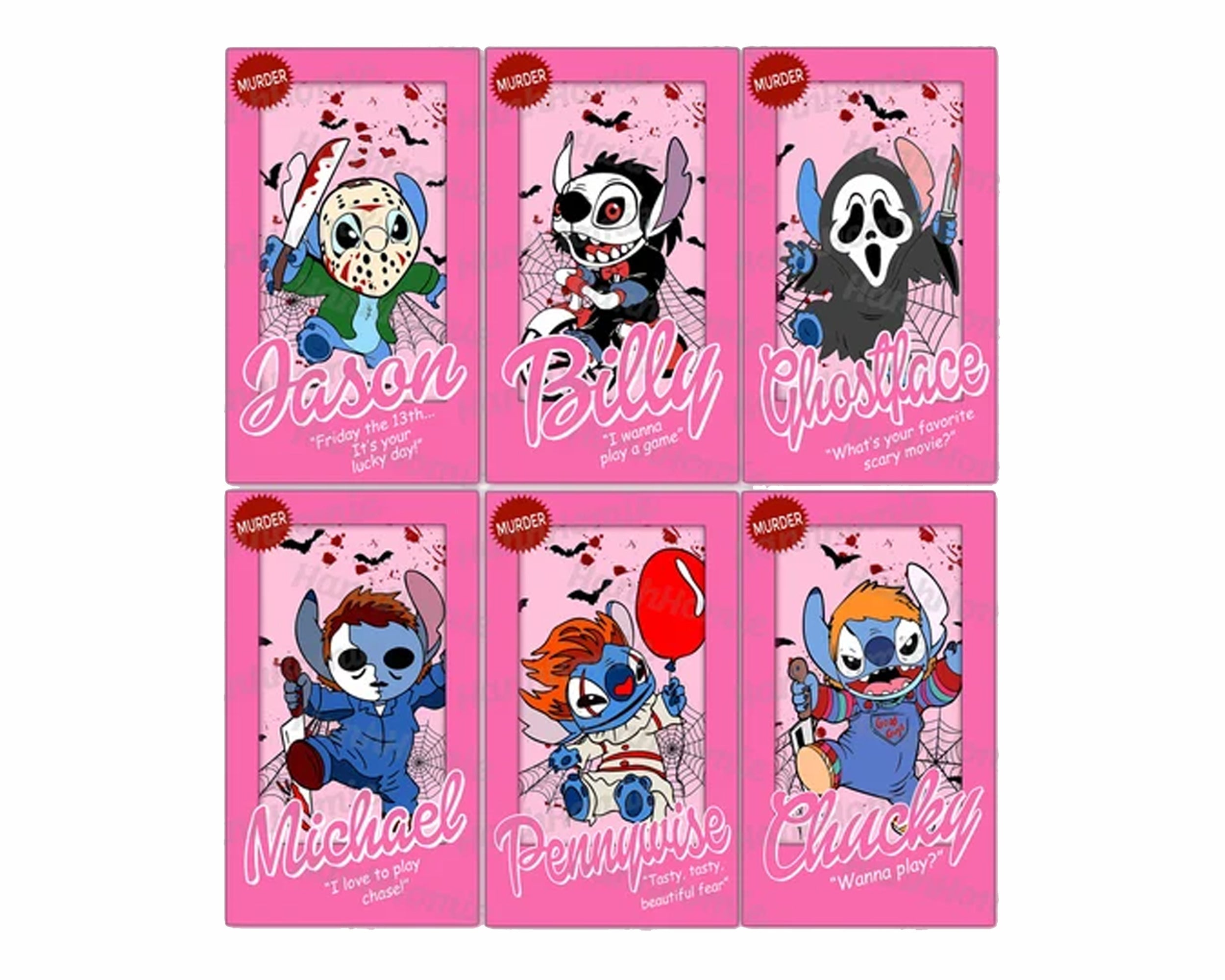 Bundle Stitch Horror Characters PNG, Cute Horror Dolls PNG Set, Pink D