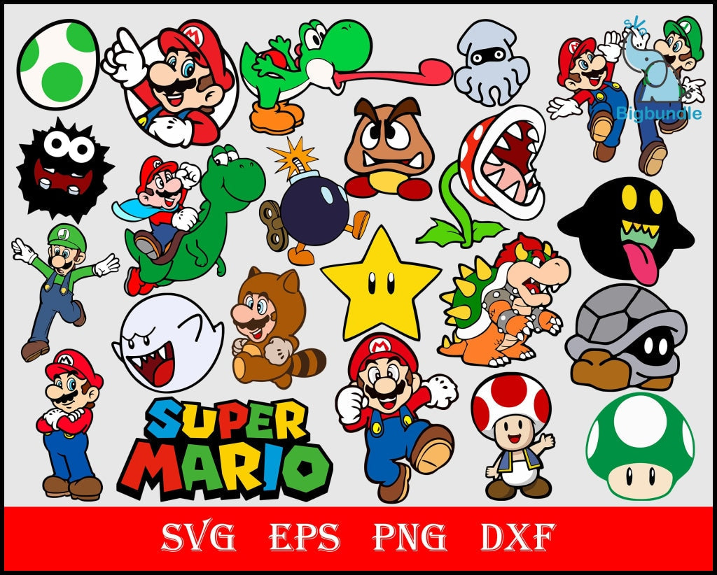 Super Mario svg,png,dxf,eps,pdf,clipart,crucit,Super Mario bundle