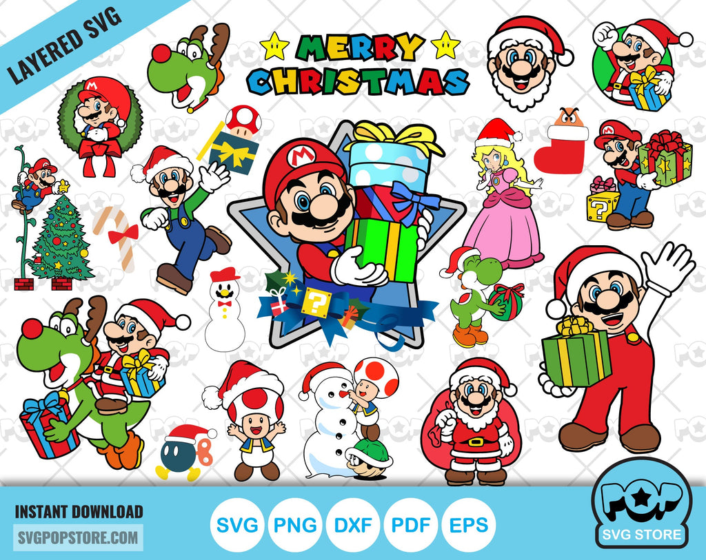 Super Mario Christmas clipart bundle, Mario Christmas SVG cut files fo