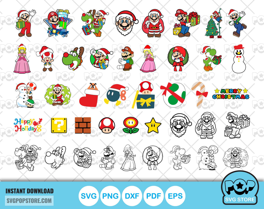 Super Mario Christmas clipart bundle, Mario Christmas SVG cut files fo