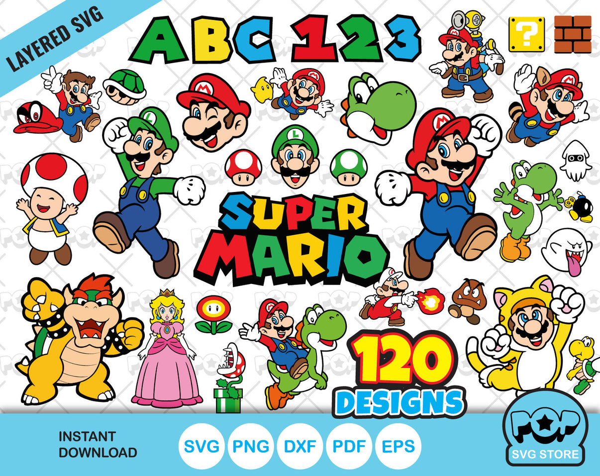 Super Mario clipart set, Mario Bros SVG cutting files for Cricut / Sil ...