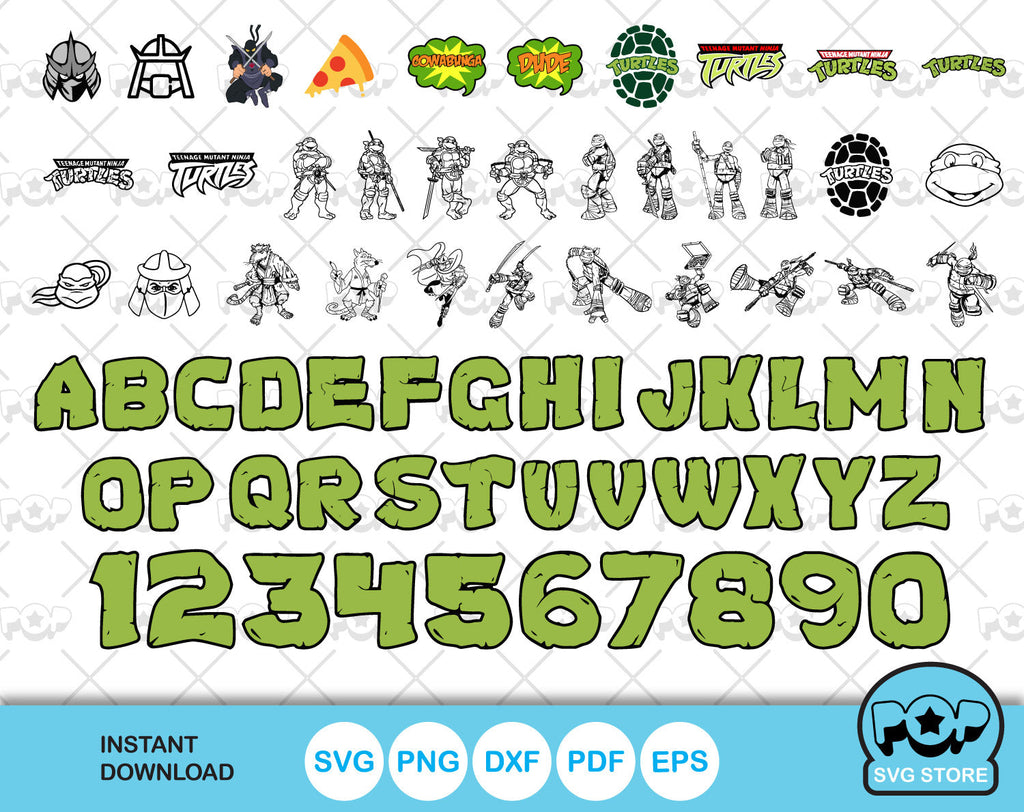 Ninja Turtles clipart + alphabet, Teenage Mutant Ninja Turtles SVG cut