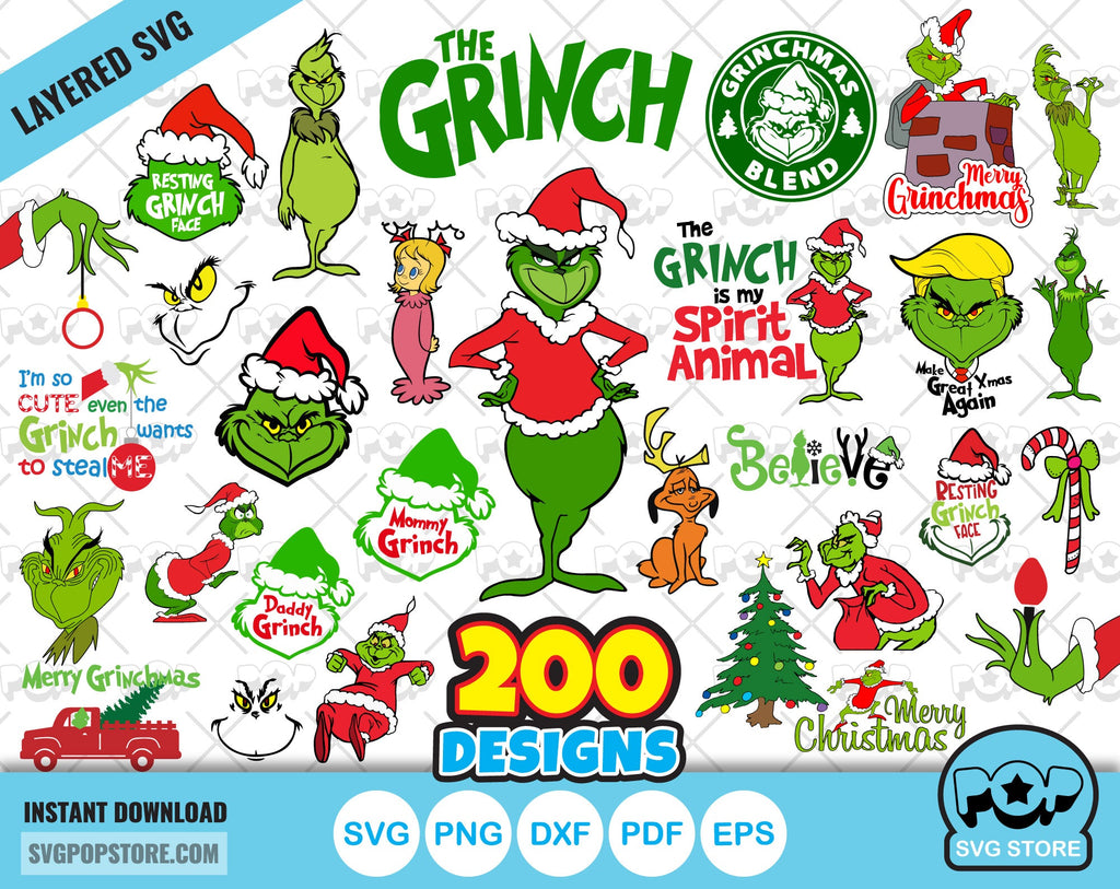 The Grinch 200 cliparts bundle, Grinch Christmas svg cut files for Cri